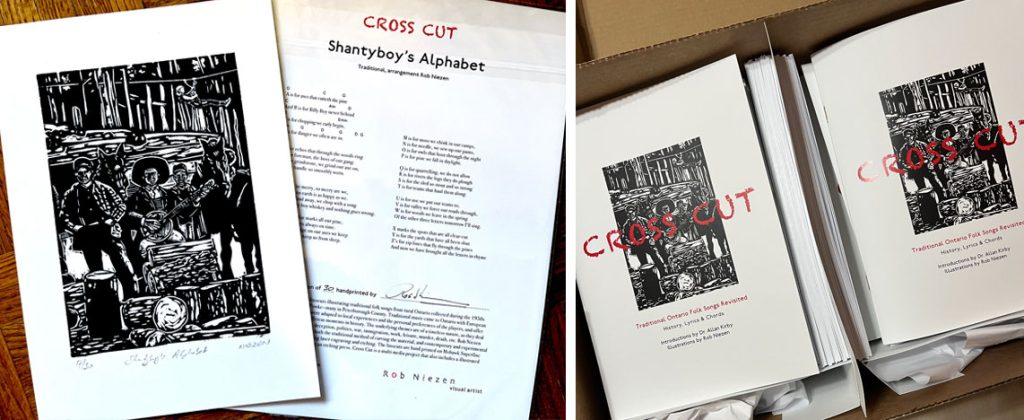 Cross Cut linocut illustrations of Ontario folk songs
